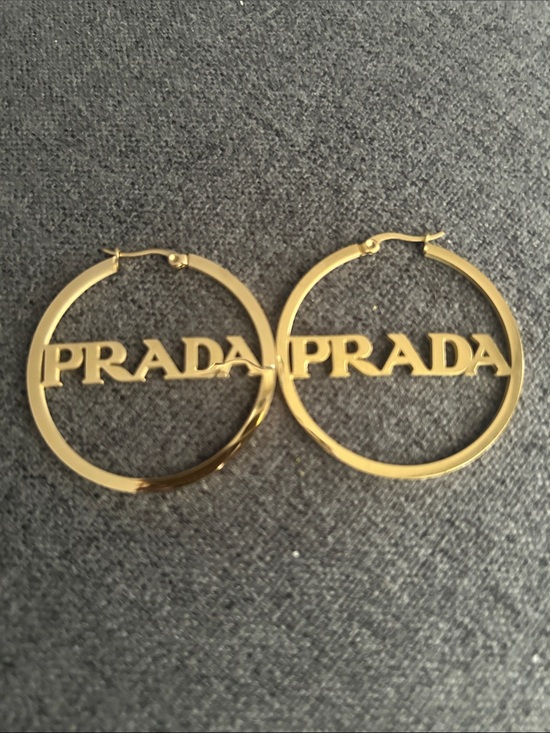 Fashion Jewelry | Jewelry | Prada Gold Tone Logo Hoop Earrings Fashion ...